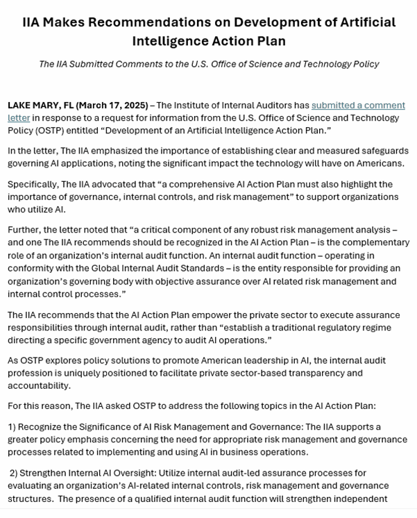 The IIA Makes Recommendations on Development of Artificial Intelligence ...