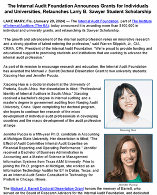 The Internal Audit Foundation Announces Grants for Individuals and ...