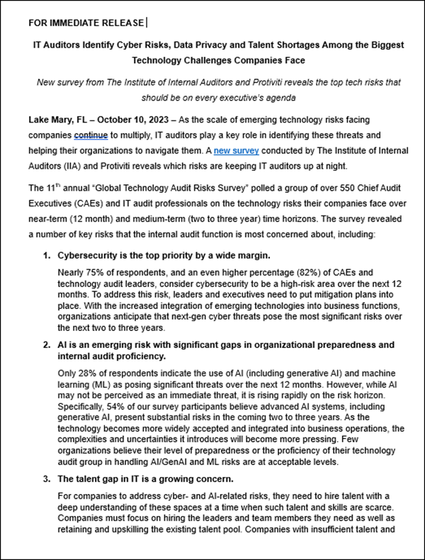 IT Auditors Identify Cyber Risks, Data Privacy and Talent Shortages ...