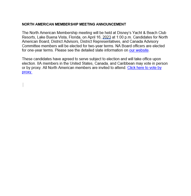 North American Membership Meeting Announcement | Press Room