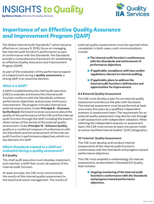 Importance of an Effective Quality Assurance and Improvement Program (QAIP