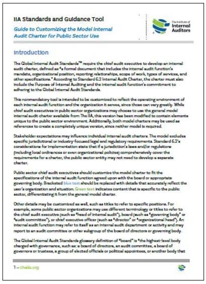 Model Internal Audit Charter Tool and User's Guide