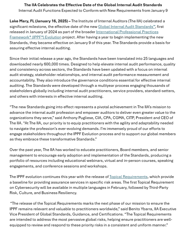 The IIA Celebrates the Effective Date of the Global Internal Audit ...
