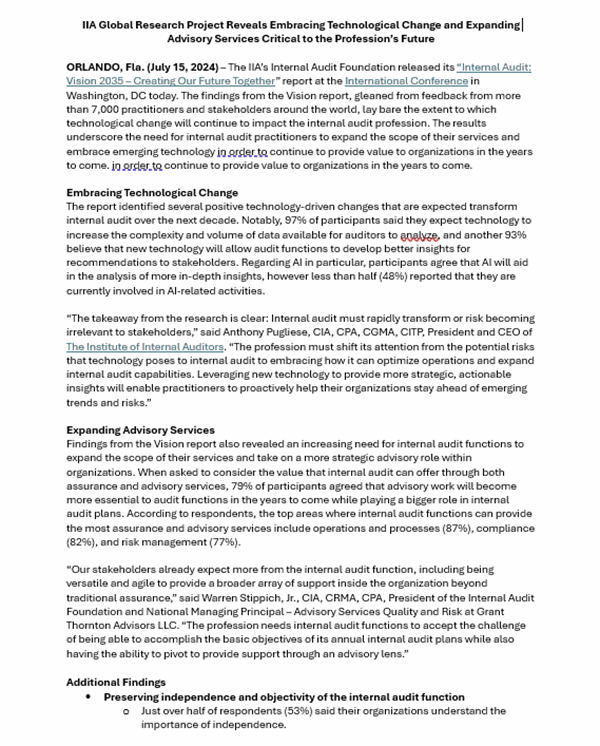 IIA Global Research Project Reveals Embracing Technological Change and ...