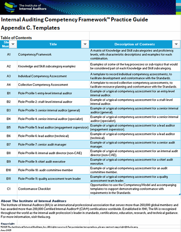 Internal Auditing Competency Framework Templates | The IIA